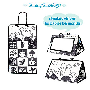 KAKIBLIN Tummy Time Baby Mirror, Wall Mounted, Rectangular, Montessori Toys for 0-6 Months, High Contrast Black and White Teeth Promoting Toy