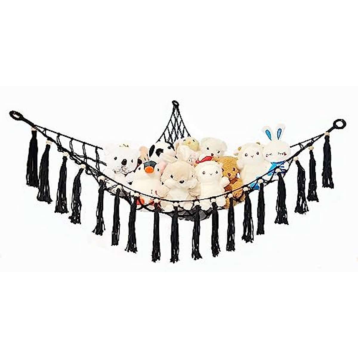 EOESFCB Stuffed Animals Net or Hammock Toy Hammock Boho Stuff Animal Storage Corner Hanging Net Holder Macrame Mesh Hammock Plush Toy Organizer with Tassel for Bedroom Nursery Decor - Black