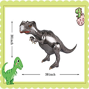 Dinosaur themed birthday party decorations, realistic Tyrannosaurus Rex, Brachiosaurus, Triceratops, dinosaur digital 2 balloons, and 20pcs dinosaur latex balloons, dinosaur themed arch pull banners