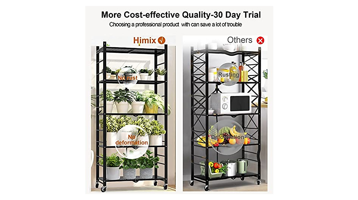 Himix 5-Tier Folding Storage Shelves - Durable & Movable