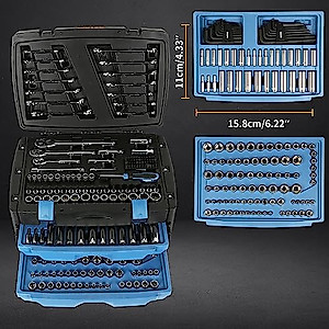 WEIZE 270-Piece Mechanics Tool Set with Case, 1/4", 3/8",1/2" Drive, SAE and Metric, Socket Set, Ratchets, Wrenches,Extension Bar, Hex Keys and Screwdriver Bits