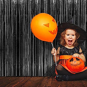 Twinkle Star 2 Pack Photo Booth Backdrop Foil Curtain Tinsel Backdrop Environmental Background for Halloween Party, Birthday, Wedding, Graduation, Christmas Decorations (Black)