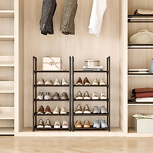 Hockmez 5-Tier Small Shoe Rack,Stackable Shoe Shelf Storage Organizer for Entryway Hallway Closet Bathroom Living Room(Black-5Tier)