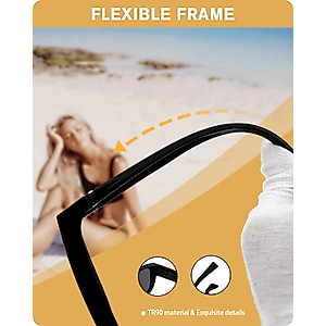 Meeloog Polarized Fit Over Glasses Sunglasses for Women UV Protection, Trendy Square Wrap Around Shades for Driving Riding (P1 Black Frame/Grey Lens)