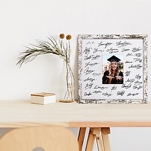 GraduatePro 14x14 Signature Picture Frame Board for 5x7 Photo with Signable Mat for Birthday Baptism Party Graduation Wedding Guest Book Rustic White