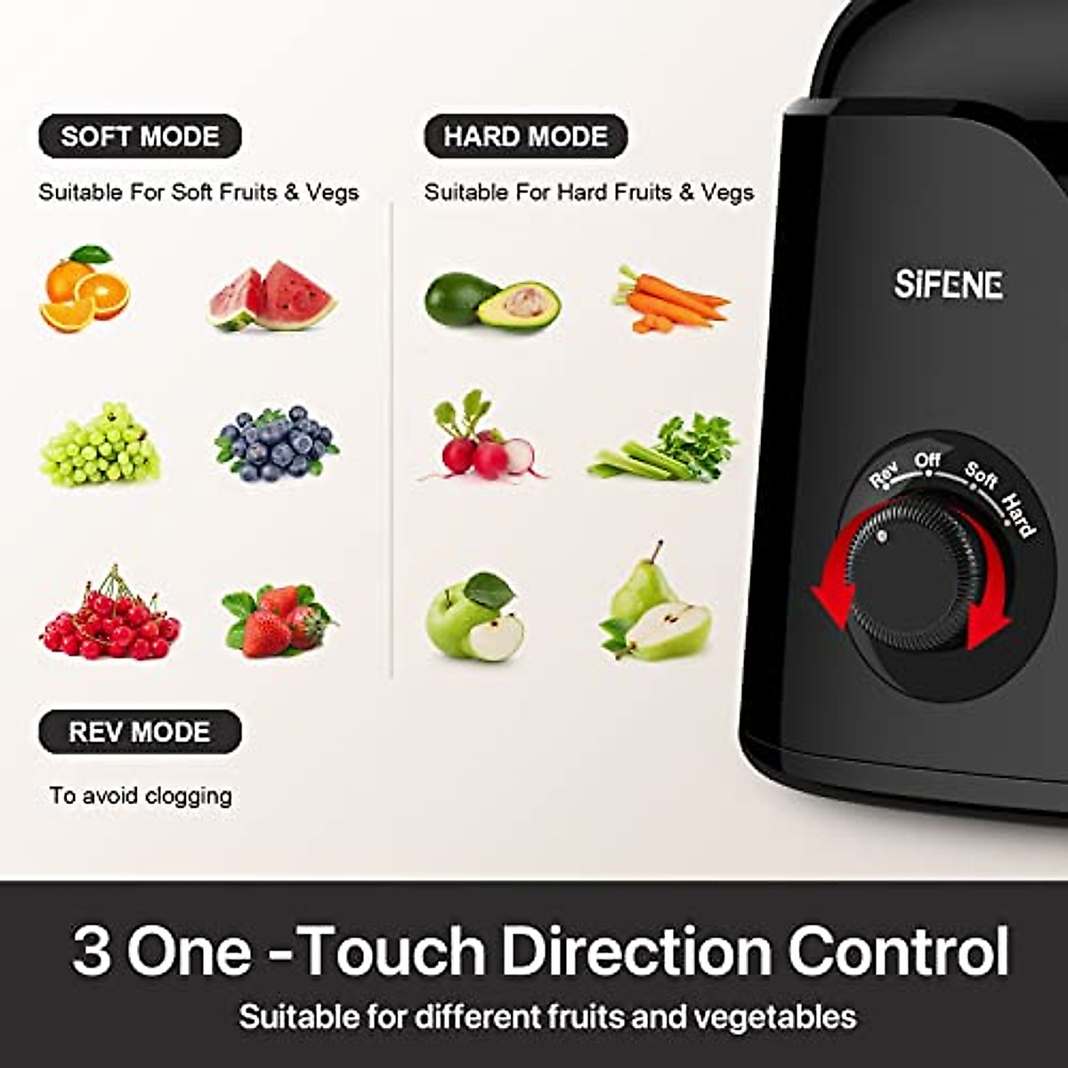 SiFENE Slow Juicer, Cold Press Juicer, Masticating Juicer Machines, Juice Maker Extractor, Juice Squeezer, Brush& Recipes Included