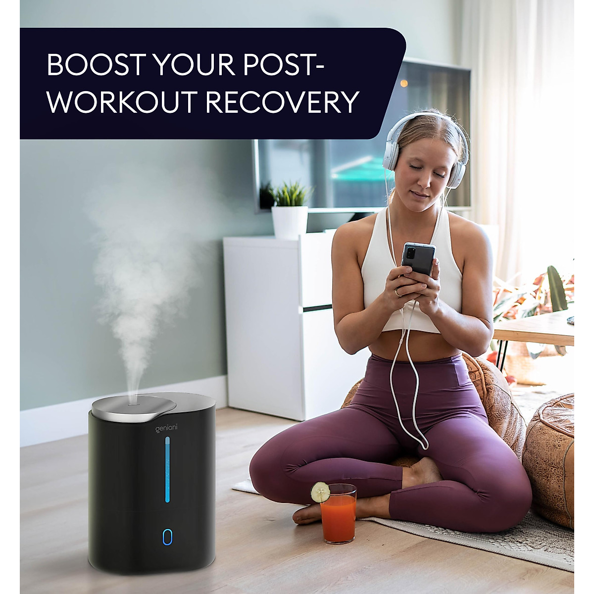 Top Fill Humidifier with Essential Oil Diffuser 4L for Home, Baby, Bedroom, Large Room & Indoor Plants, Cool Mist Ultrasonic Quiet Air Humidifiers, Automatic Humidity Control, Night Light (Black)