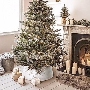 LASPERAL White Christmas Tree Collar, 30 Inches Sliver Snowflake Tree Ring for Artificial Tree Farmhouse Plush Xmas Tree Stand Cover with Plastics Sheets Christmas Holiday Tree Decoration