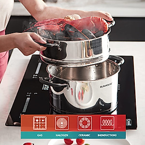 Sunhouse - 5.5 Quarts Multipurpose Stock Pot and Steamer Pot with PFOA-free,18/10 Stainless Steel Steam Pot for Cooking Vegetables, Seafood - Cooking Pot with Lid Suitable for Soups, Stews and Pasta