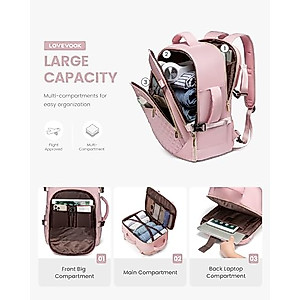 LOVEVOOK Large Travel Backpack Women,40L Flight Approved Carry On Backpack Fits for 17.3inch Laptop,Anti-Theft Large Casual Daypack with 3 Packing Cubes, Pink