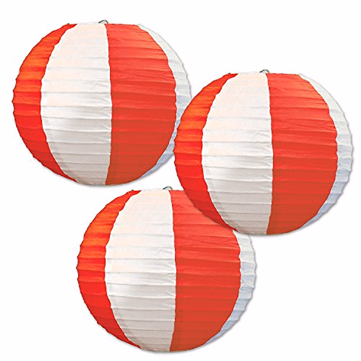 Beistle Club Pack Set of 3 Red and White Paper Lanterns, Box Contains 6 Packs (18 Paper Lanterns)