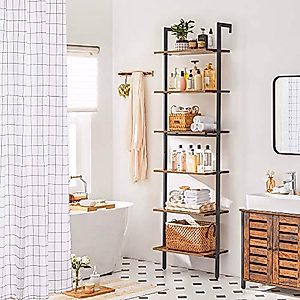 VASAGLE Industrial Ladder Shelf, 6-Tier Bookshelf, Wall Shelf for Living Room, Office, Kitchen, Bedroom, 23.6 x 11.8 x 80.6 Inches, Rustic Brown and Black ULLS103B01