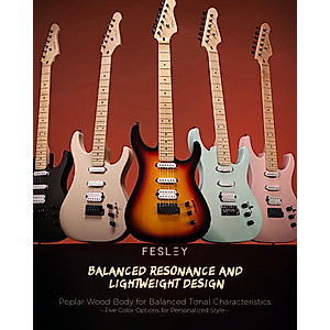 Fesley 39" Electric Guitar, Full Size Solid Body Electric Guitars For Beginner, ST Style, Maple Neck/Fretboard, Electric Guitar Kit With HSS Pickup, Gig Bag, Matte, Morandi Black