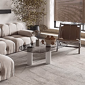 LAKIQ Contemporary Transparent Tempered Glass Dining Room Table Modern Minimalist Living Room Table with 3 Wood Roman Column Legs Small Apartment Kitchen Dining Table(Black, 51.2"L x 29.5"W x 29.5"H)