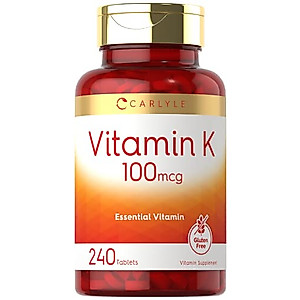 Carlyle Vitamin K 100 mcg | 240 Tablets | Vegetarian, Non-GMO, Gluten Free | Vitamin K Supplement