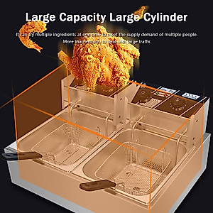 Dual Tank Electric Countertop Deep Fryer With Easy-Assembling Solid Basket, Removable Oil Container, 5000W Stainless Steel Commercial Deep Fryer For Turkey French Fries Kitchen Restaurant