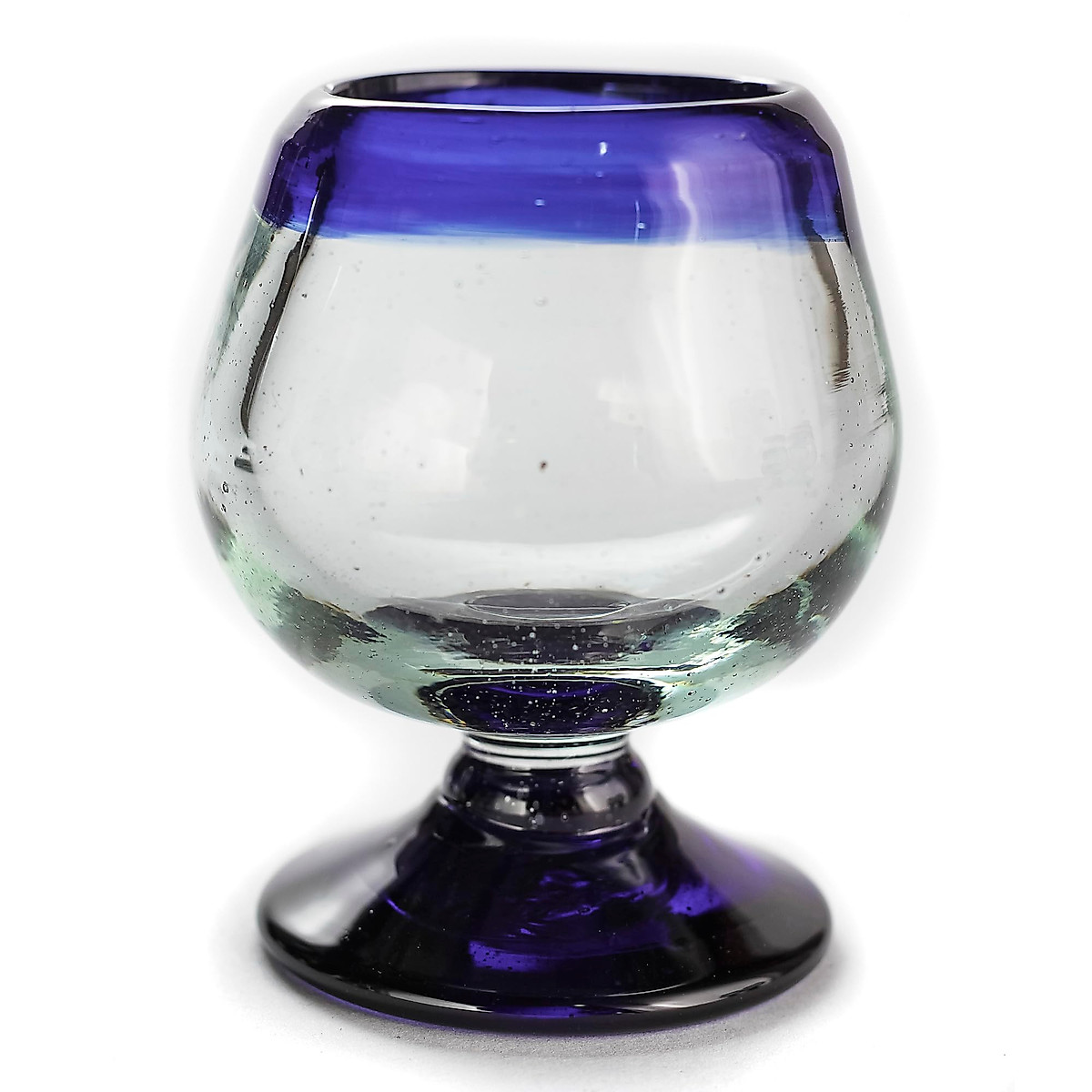 MEXTEQUIL - Authentic Mexican Tequila Hand Blown Shot Glasses - Set of 4-2 oz - Mini Glass Snifters - Heavy Base - Cognac (Cobalt Blue Rim)
