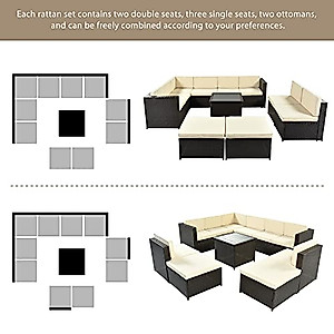 GODAFA 9-Piece XLarge Outdoor Patio Furniture Set,All-Weather PE Wicker Rattan Conversation Sectional Sofa with Cushions and Ottoman for Backyard Porch Poolside, Beige