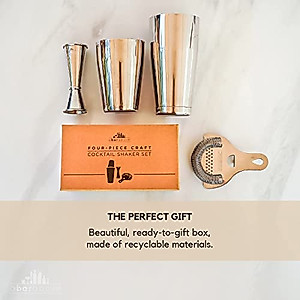 A Bar Above Boston Cocktail Shaker Set – 4-Piece Stainless Steel Bartender Kit for Business or Home Bar – Includes Hawthorne Strainer & Japanese Jigger – Professional Bar Accessories