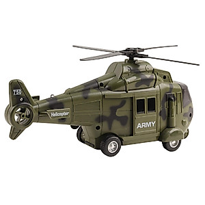 Vokodo Military Helicopter 11" With Lights Sounds Push And Go Includes Rescue Basket Durable Toy Friction Power Kids Army Soldier Chopper Pretend Play Truck Great Gift For Children Boys Girls Toddlers