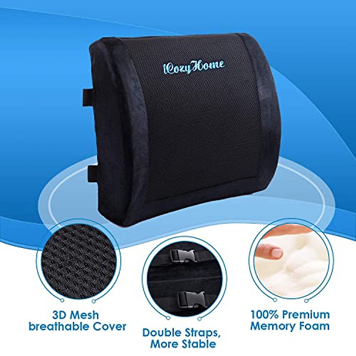 Coccyx Lumbar Support Pillow for Office Desk Chair Memory Foam Car Seat Cushion & Orthopedic Back Pillow for Sitting Help Tailbone Pain, Sciatica and Pressure Relief, Washable Cover