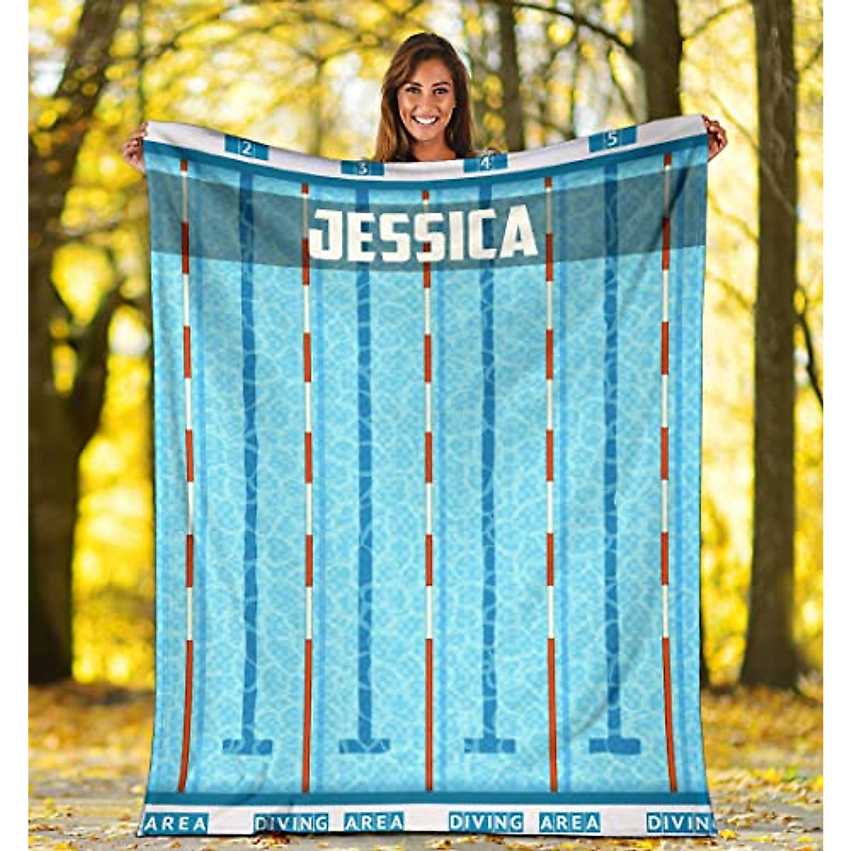 OhaPrints Custom Swimming Swim Pool Gift for Swimmers Personalized Name Soft Sherpa Throw Blankets Cozy Fuzzy Fleece Throws for Tv Sofa Couch Comfy Fluffy Blanket 30X40 50X60 60X80