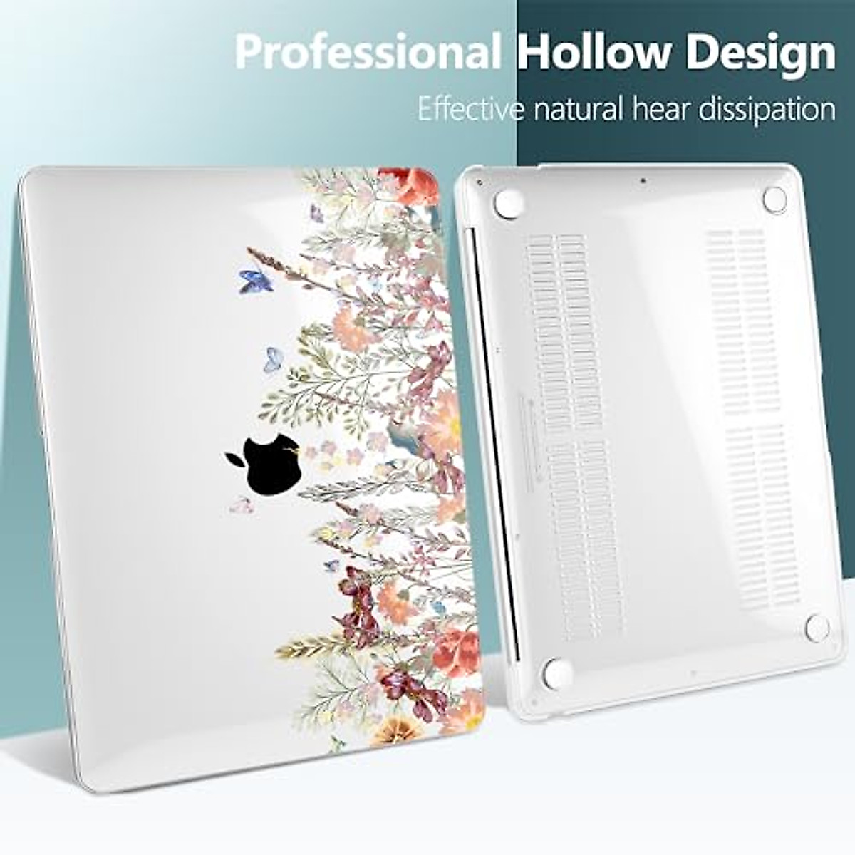 DONGKE Compatible with MacBook Air 13 inch Case 2021 2020 2019 2018 Release A2337 M1 A2179 A1932 with Retina Display & Touch ID, Plastic Hard Shell & Keyboard Cover - Floral Illustration