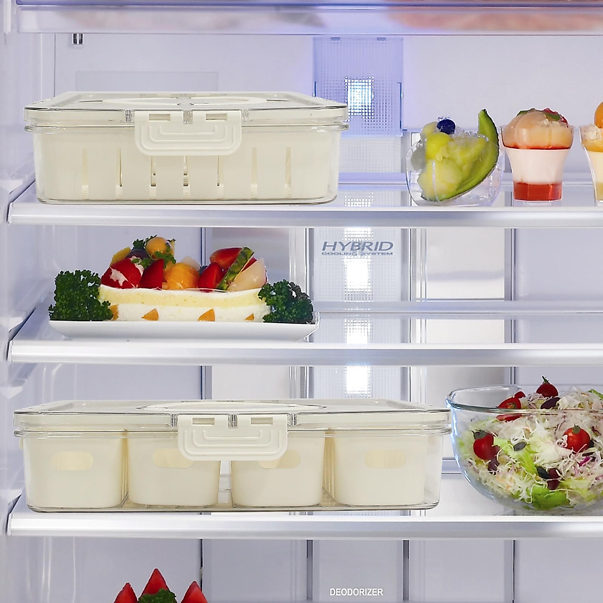 Yuroochii Divided Serving Tray Fresh-keeping Box with Lid&Handle, 4 Compartments Snacks Box, Snack Fruit Tray, Veggie Tray, Portable Snack Platter for Candy Fruits Nuts Snack Party Entertaining Picnic