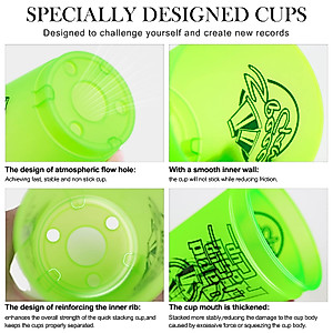 DEWEL Stacking Cup Game with 15 Stack Ways, 12pcs Cup Stacking Set, Sport Stacking Cups BPA-Free Material, Classic Family Game, Great Gift Idea for Stack Games Lover. (Green)