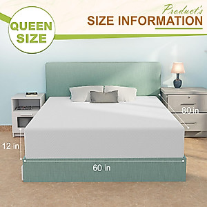12 Inch Queen Mattress, Gel Memory Foam Queen Size Mattress, Pressure Relieving, Cooling Gel Foam, Queen Mattress in a Box, Certipur-Us Certified, Bed-in-a-Box, Queen, 80"L x 60"W x 12"Th,White