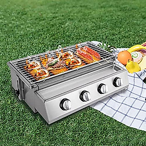 Stainless Steel Gas Grill BBQ Stove, 2 Burner Portable Gas BBQ Grill Tabletop Gas Grill Outdoor Patio Garden Barbecue Grill Cooking Camping or Tailgating