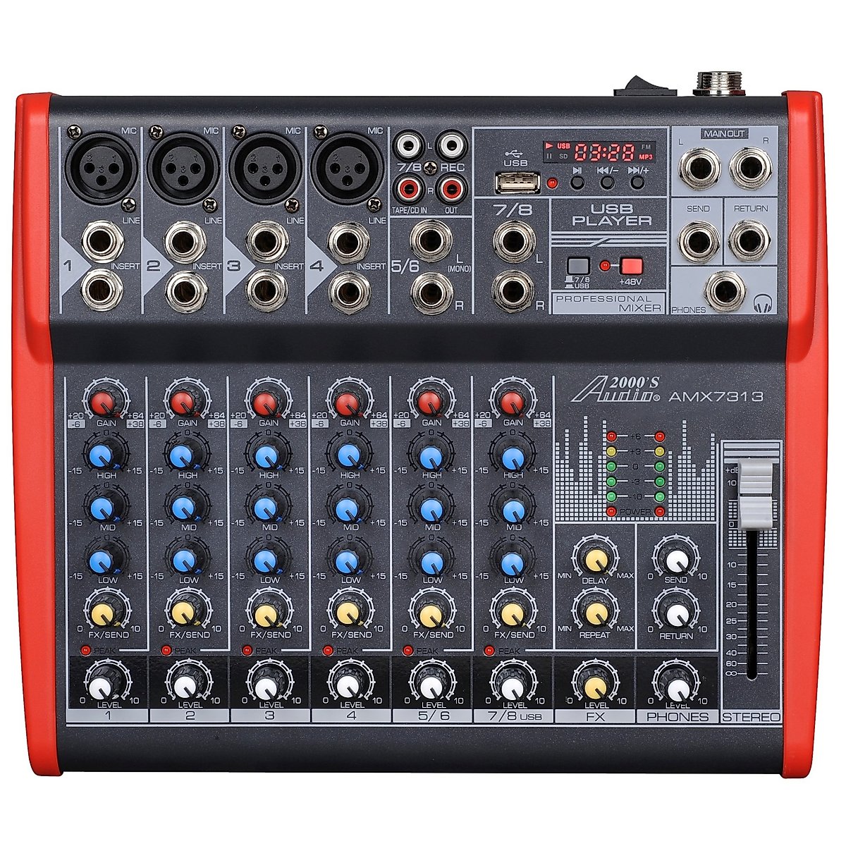 Audio 2000S AMX7313-Professional Eight-Channel Audio Mixer with USB and DSP Processor (AMX7313)