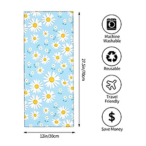 Daisy Flower Hand Towel - White Blue Print Bath Bathroom Towel Highly Absorbent Soft Guest Fingertip Towels