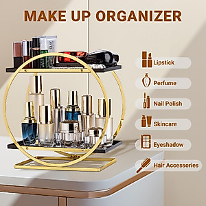 Tonswachic Makeup Organizer for Vanity, 2 Tier Skincare Organizer Perfume Tray, Metal Bathroom Counter Organizer for Cosmetics Make Up Storage Holder and Perfume Dresser Display Rack
