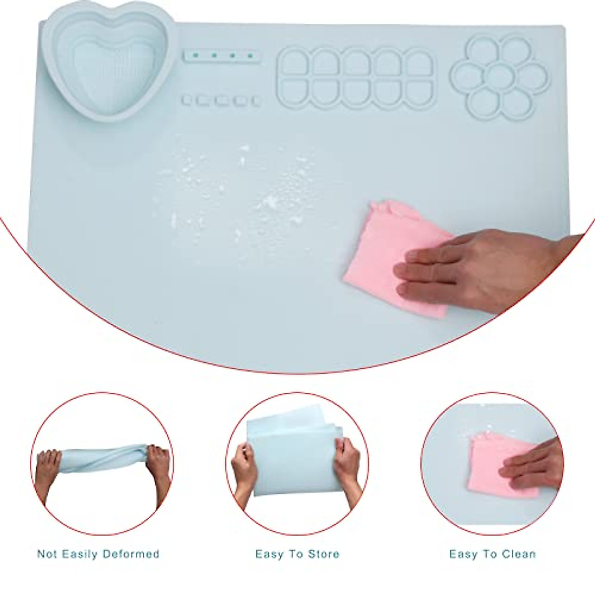 Silicone Craft Mat, 20×16 Inches Silicone Painting Mat with Water Cup and Paint Holder (Blue)