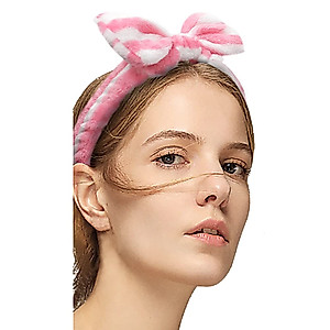 Malaxlx 9 Pcs Spa Headband Wrist Washband Set, Face Wash Headband Facial Makeup Headband Bow Hair Band, Soft Coral Fleece Elastic Head Wraps Absorbent Wristbands for Women Girls