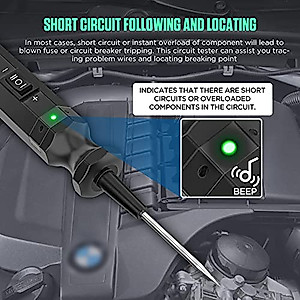Power Circuit Probe Tester Polarity Identify Electrical Tester 6V-24V DC Short&Open Circuit Tester Automotive with 13FT Long Test Lead,LED Test Light,Buzzer,High-sensitive Test Pen,Overload Protection