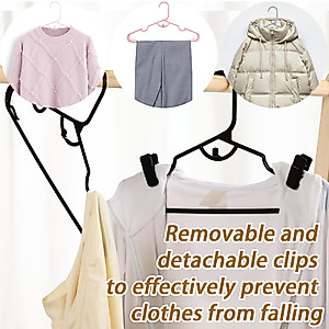 70 Plastic Hangers with Clips Stackable Hangers Nonslip Clothes Hangers Pants Hangers Space Saving Adults Suit Hangers with Clips Short Hanger Black Hangers with 40 Additional Hanger Clips