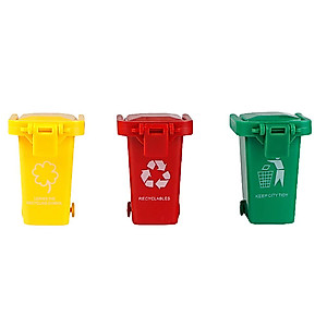 erDouckan Durable Trash Can, 3Pcs/Set Bright Color Kids Push Toy Plastic Vehicles Garbage Truck Trash Cans, Make Your Room Clean and Comfortable