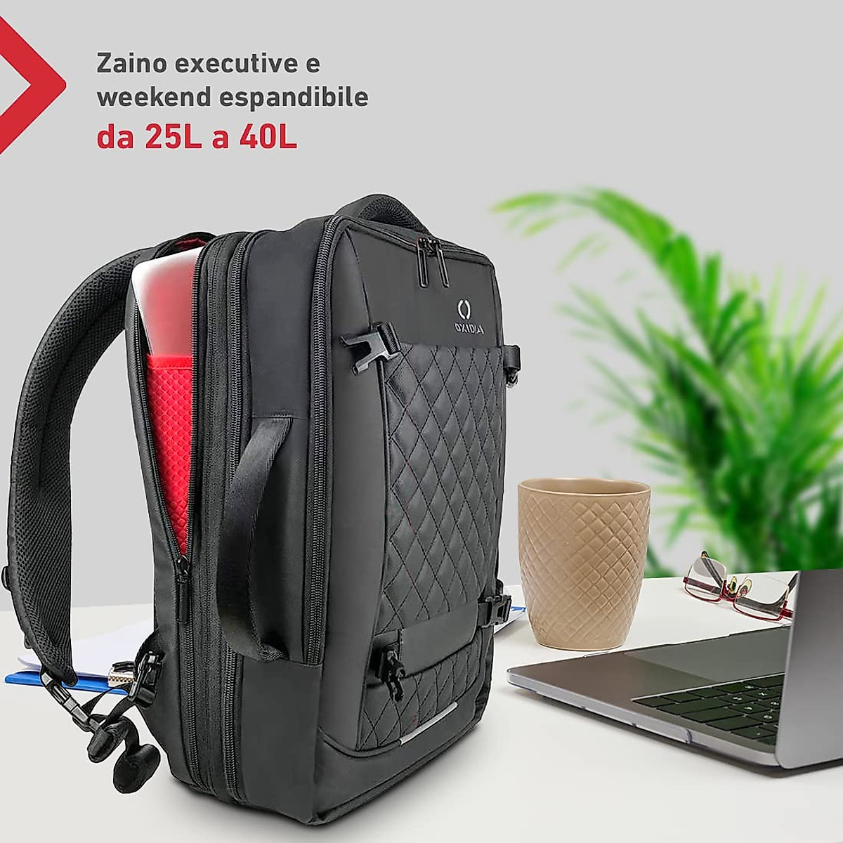 OXIDIA Travel Backpack for Business, Carry on Bag Flight Approved, 15.6-inch Laptop Backpacks, Weekender Backpack for Men, Expandable Capacity (25L, 40L), Waterproof, TSA Friendly (Black)