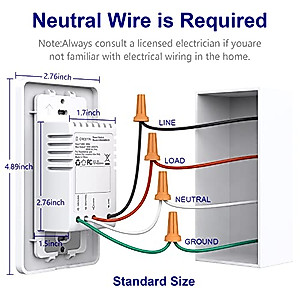 CRESTIN Smart Switch, 2.4GHz WiFi & Bluetooth Smart Light Switch Works with Alexa & Google Assistant, Neutral Wire Needed, Remote Control & Timer, Single Pole, FCC Certified, No Hub Required (1 Pack)