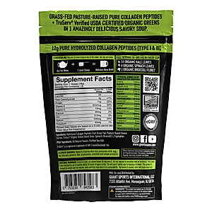 Giant Sports Bone Broth Plus Greens | Organic Super Greens Powder + Delicious Collagen Peptides Mix | Paleo and Keto Friendly | Natural Chicken Flavor 14 Servings