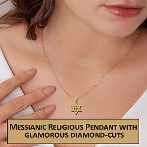 JewelryWeb 14k Yellow Gold Messianic Textured Religious Judaica Star of David With Cross Pendant - 16mm x 22mm - Star of David with Cross Necklace - Interfaith Gift for her