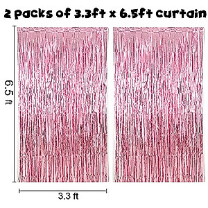 Pink Fringe Backdrop Curtain for Party Decorations - 6.5 x 6.5ft, Pack of 2 | LILF Pink Tinsel Backdrop for Pink Streamers Party Decor | Pink Foil Curtain for Birthday Party Photobooth Props