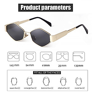 ADE WU Hexagon Sunglasses for Women Vintage Gold Geometric Shades in Metal Frame Gold/Grey