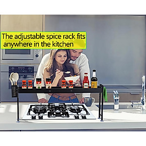 Horynar Over Stove Spice Shelf for Kitchen Spice Rack Organizer with Extra Basket and Hooks Black Spice Rack Shelf Great for Stove Top Shelf