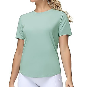 THE GYM PEOPLE Women's Workout Short Sleeve Breathable T-Shirts Athletic Yoga Tee Tops Light Green