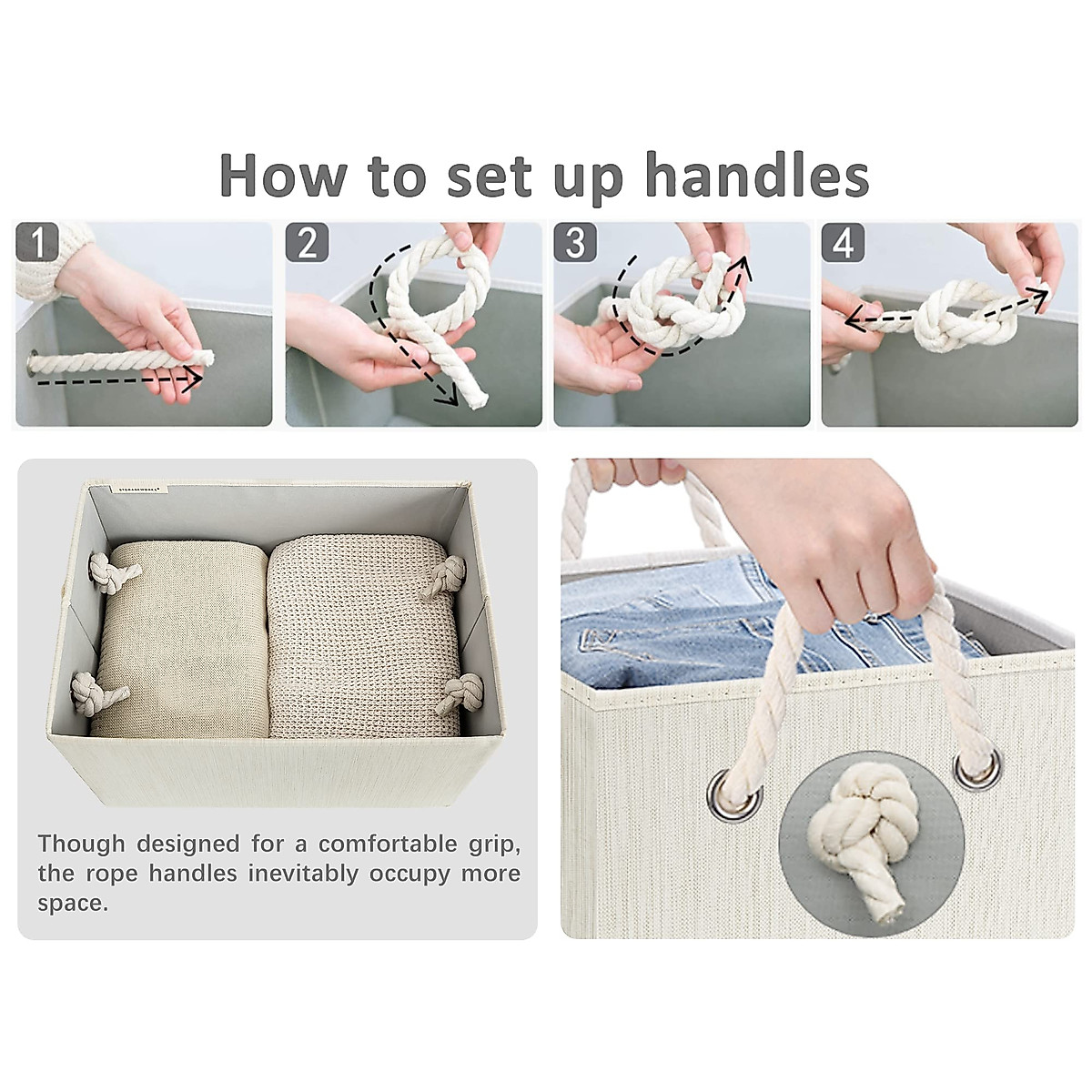 StorageWorks Set of 5 Round Paper Rope Storage Baskets, Large Storage Baskets for Organizing