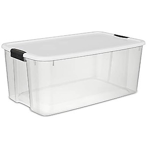 Sterilite 19909804 116 Quart/110 Liter Ultra Latch Box, Clear with a White Lid and Black Latches, 4-Pack & 19859806, 30 Quart/28 Liter Ultra Latch Box, Clear with a White Lid and Black Latches, 6-Pack