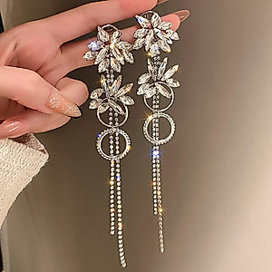 Missgrace Luxury Silver Rhinestones Drop Earrings Rhinestone Punk Earrings Jewelry Silver Boho Vintage Statement Earrings Long Dangle Earrings for Women